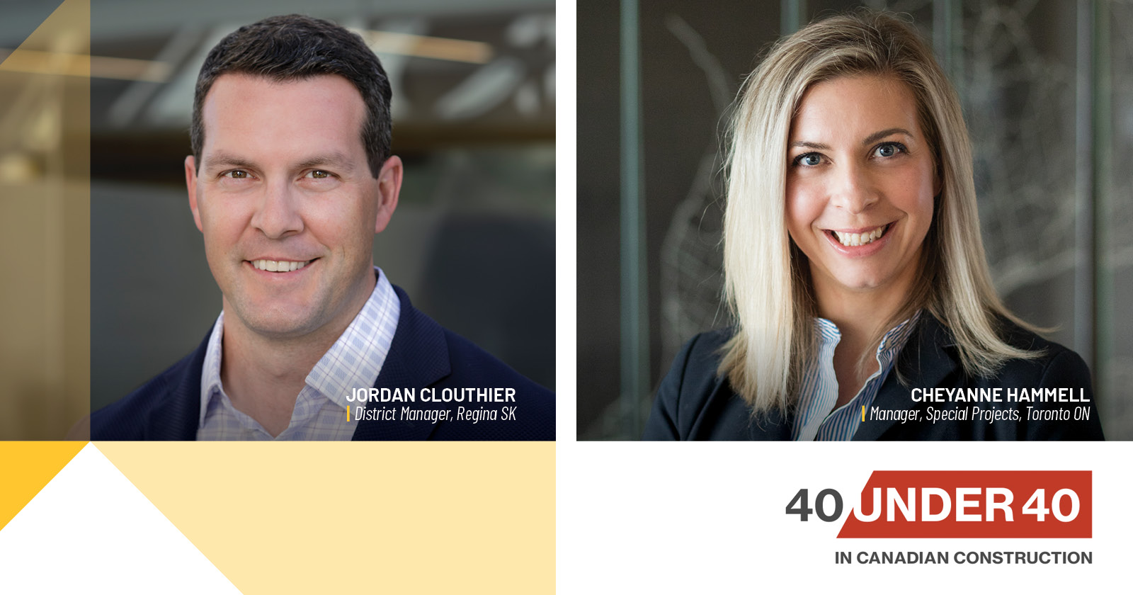 Jordan Clouthier and Cheyanne Hammell Named Among Top 40 Under 40 in Canadian Construction